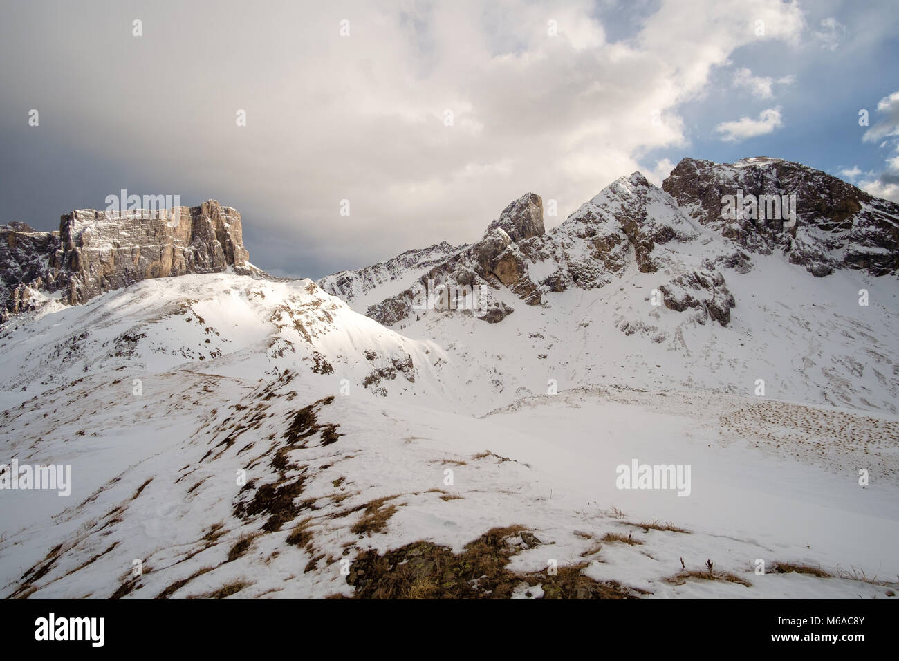 Beautiful snowy mountain range in Lastoni di Formin, Dolomites, Italy ...