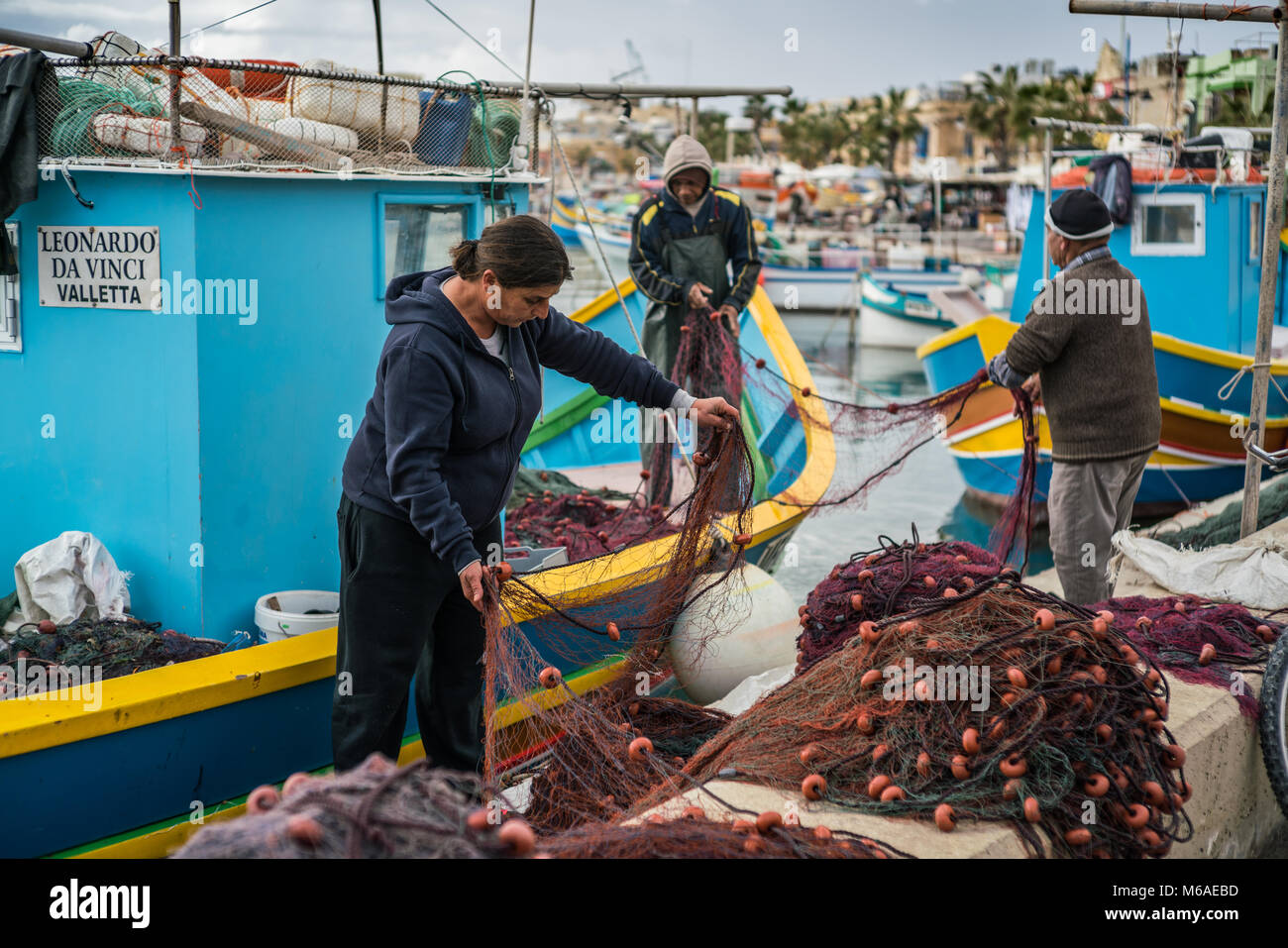 Fisherman in the Marsaxlokk, Malta, Europe Stock Photo - Alamy