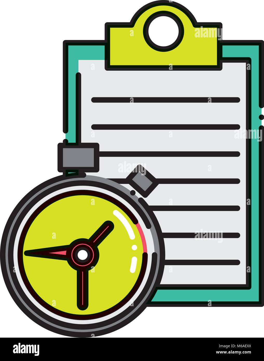 dashed line check list document with chronometer time Stock Vector ...