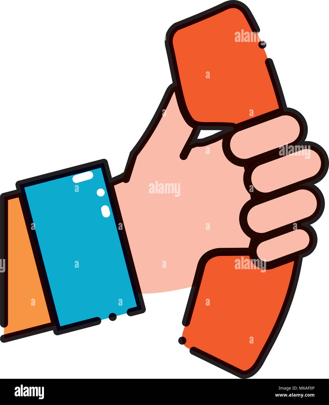 dashed line man hand with telephone communication technology Stock ...