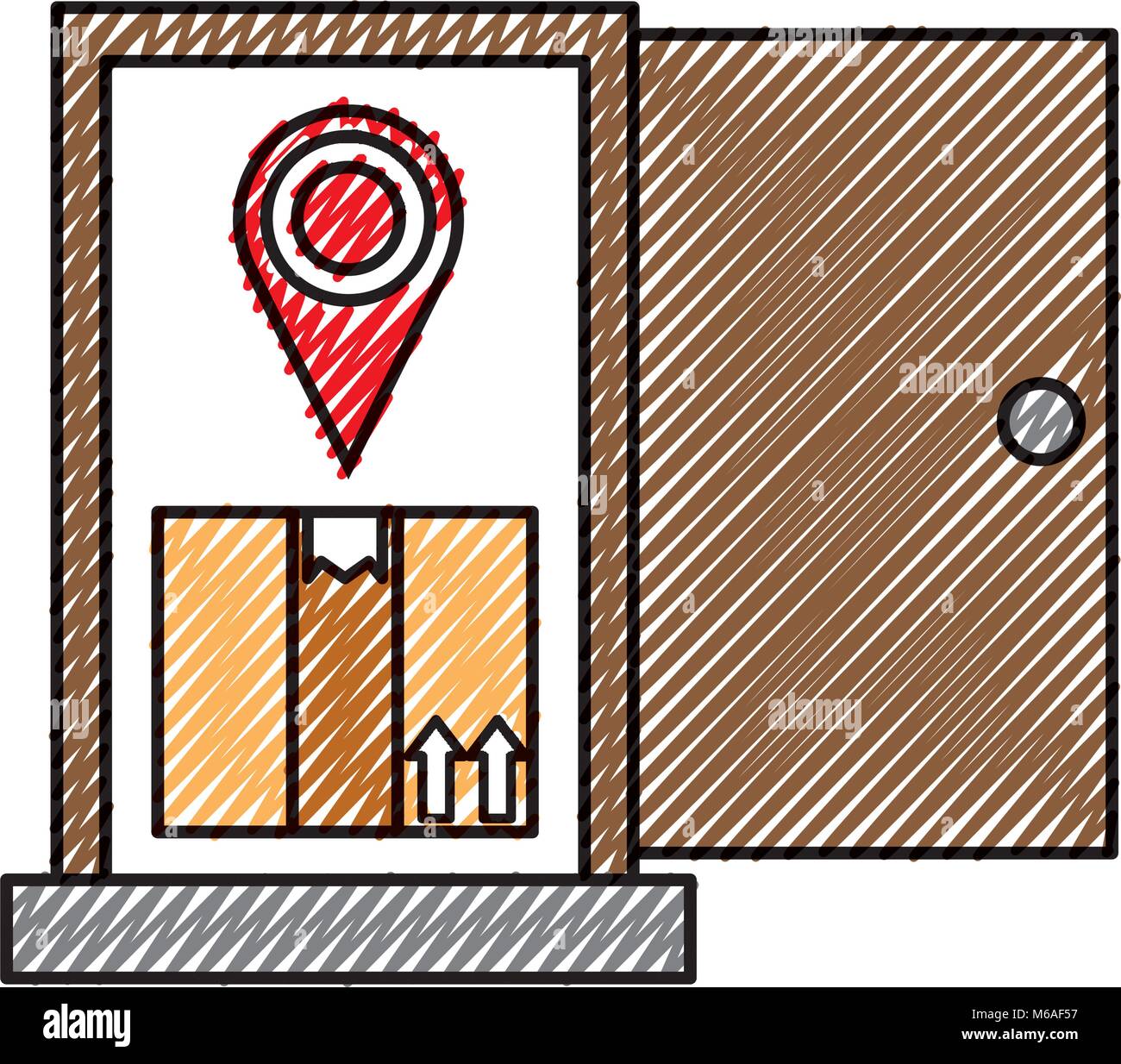 doodle door with box package nd location symbol Stock Vector Image ...