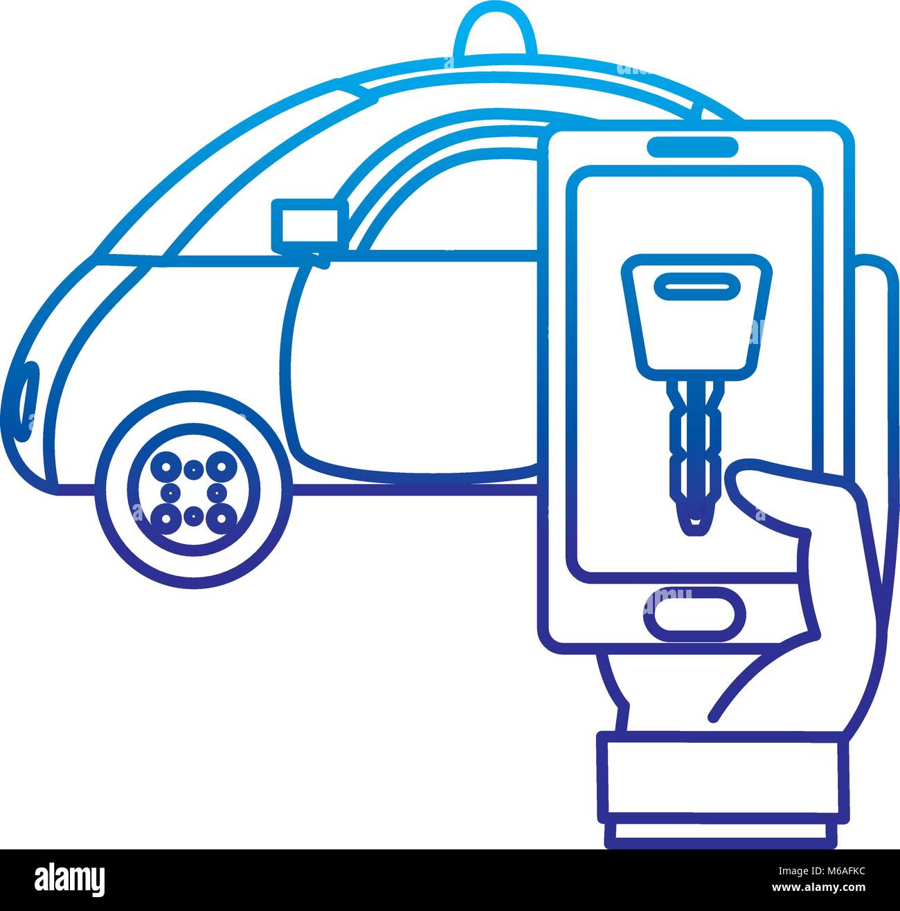 degraded line police car and hand with smartphone digital key Stock ...