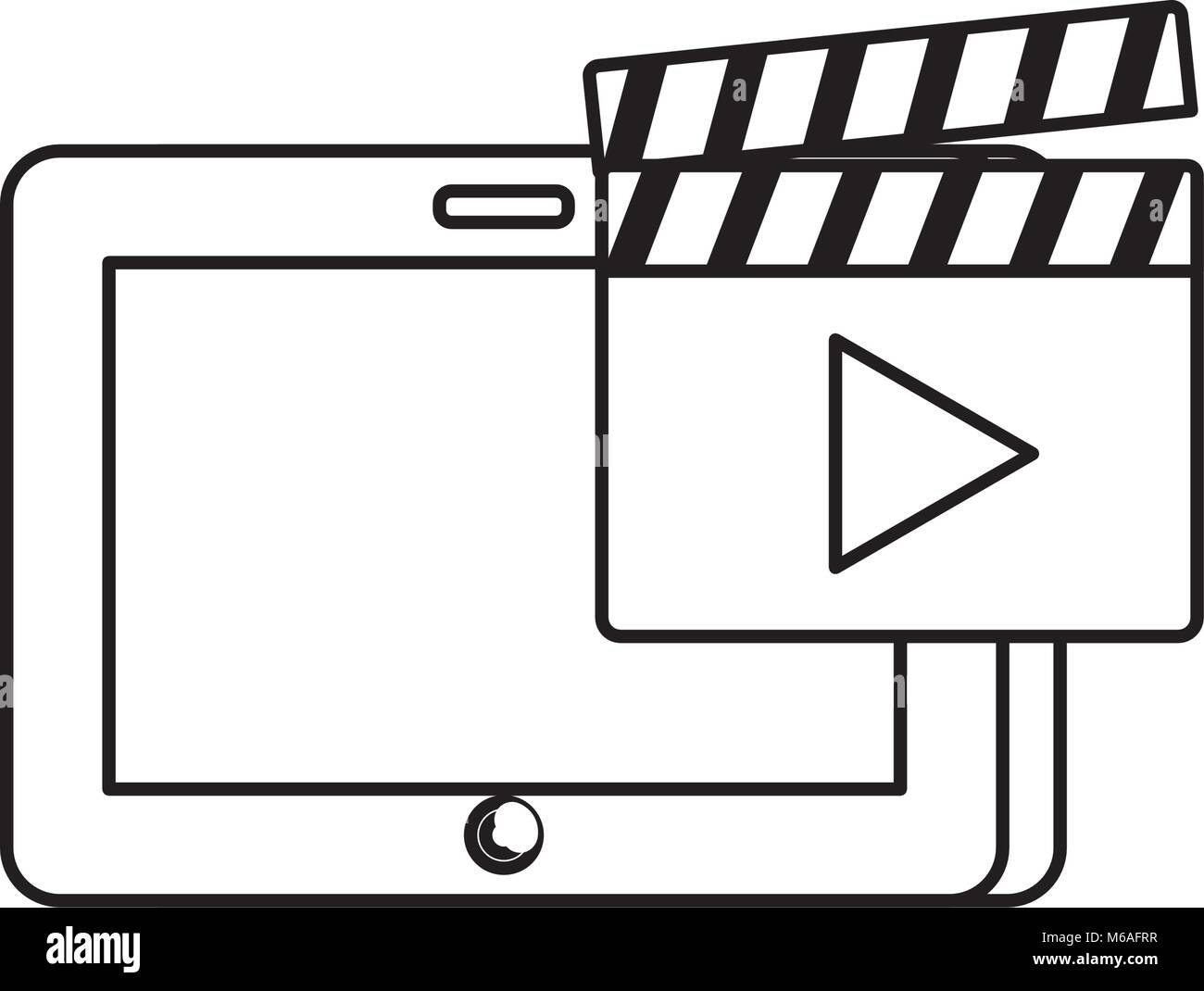 line tablet technology with clapperboard video icon Stock Vector Image ...