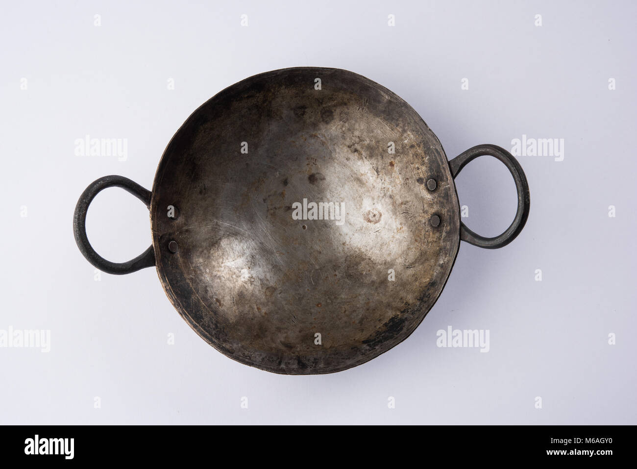 empty Indian Kadhai or Karhai or frying pan or iron wok isolated on ...