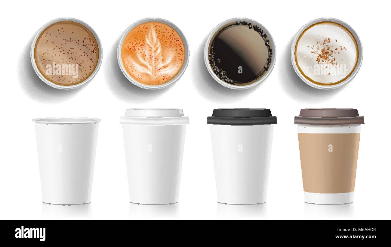 Coffee Cups Top View Vector. Plastic, Paper White Empty Fast Food Take ...