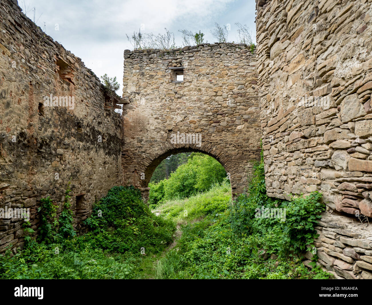 Entrance to the Saschiz fortress in Transylvania Stock Photo - Alamy