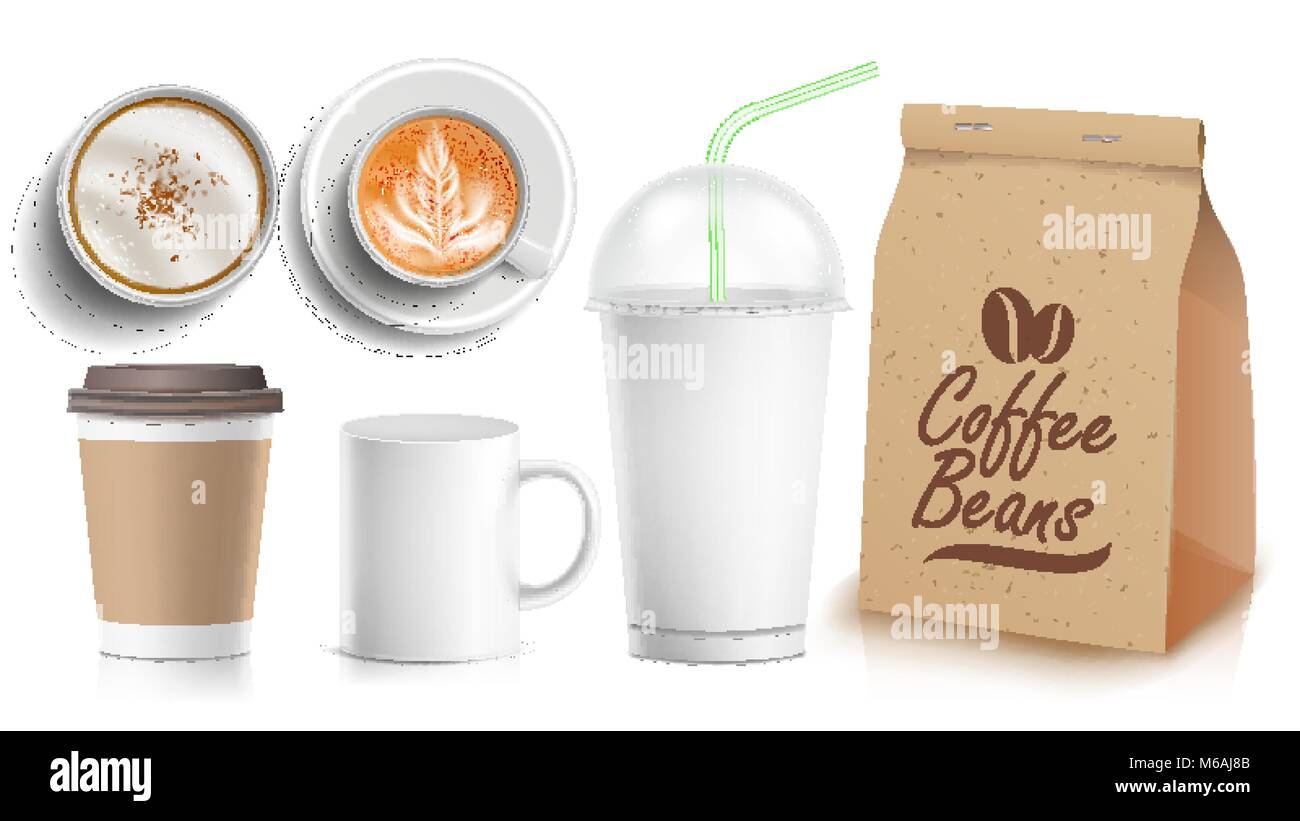 Coffee Packaging Template Design Vector. White Coffee Mug. Ceramic And ...