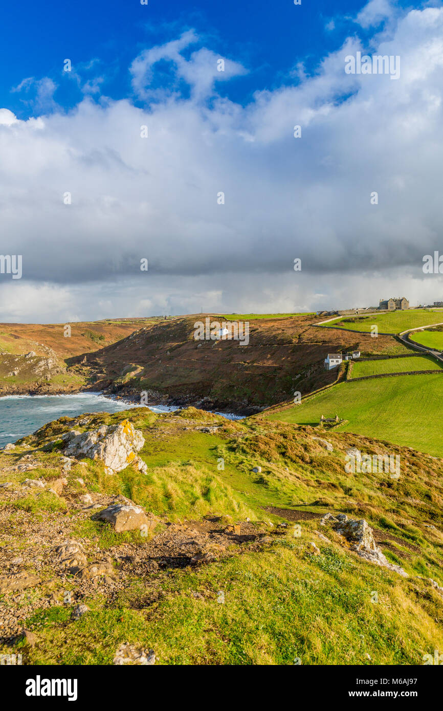 Looking from Cape Cornwall summit towards the mouth of the Kenidjack ...