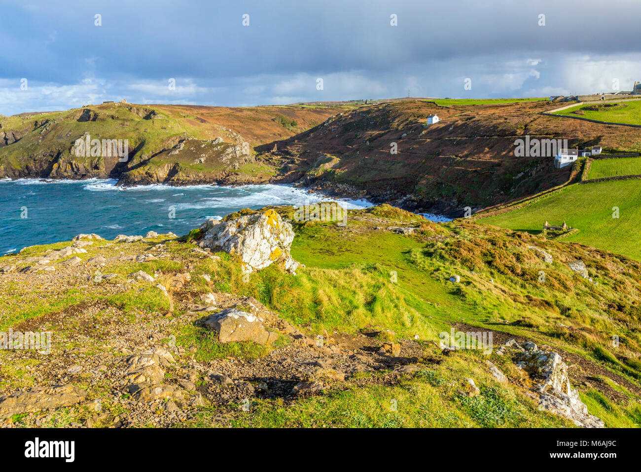 Looking from Cape Cornwall summit towards the mouth of the Kenidjack ...