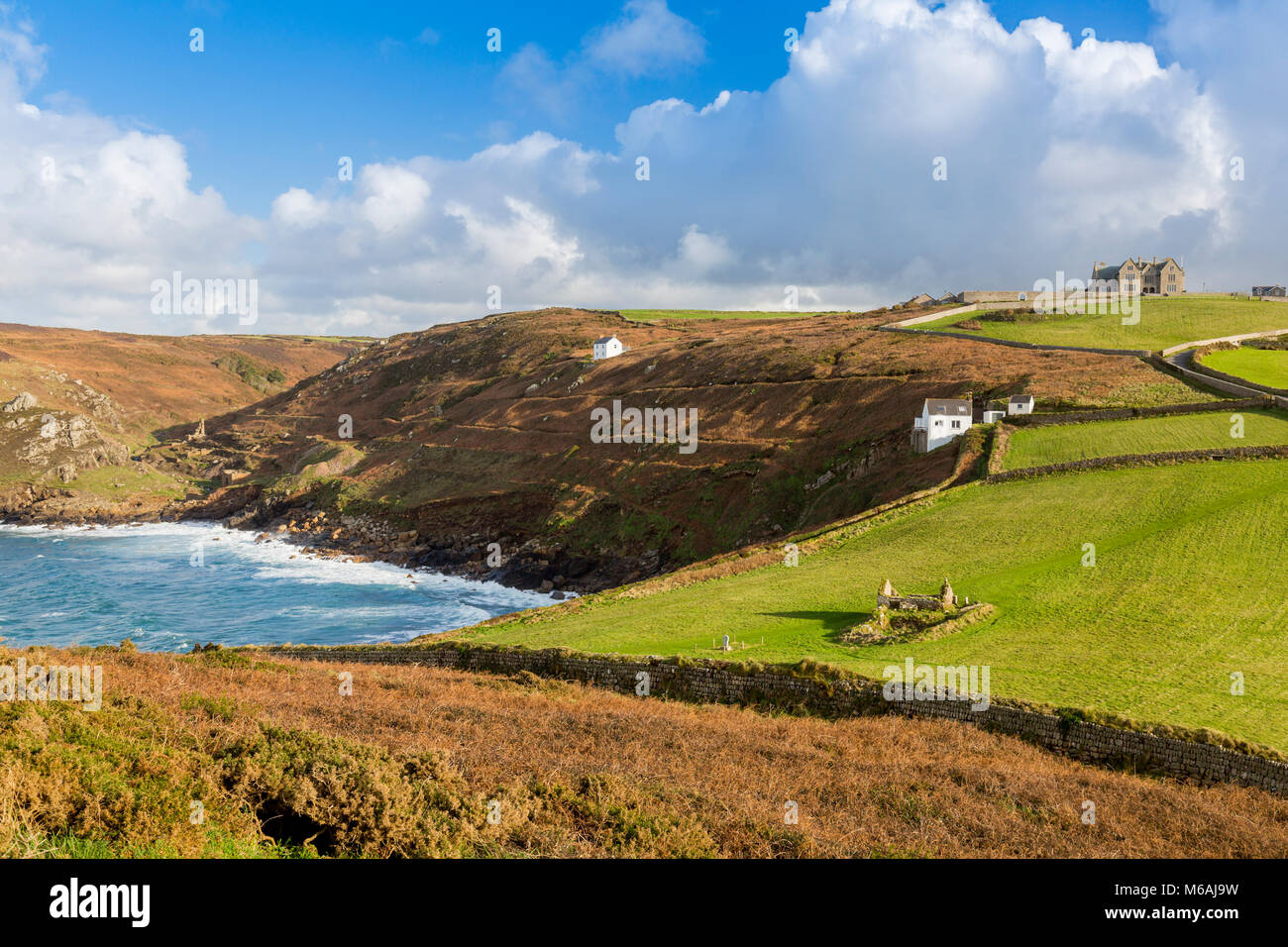 Looking from Cape Cornwall summit towards the mouth of the Kenidjack ...