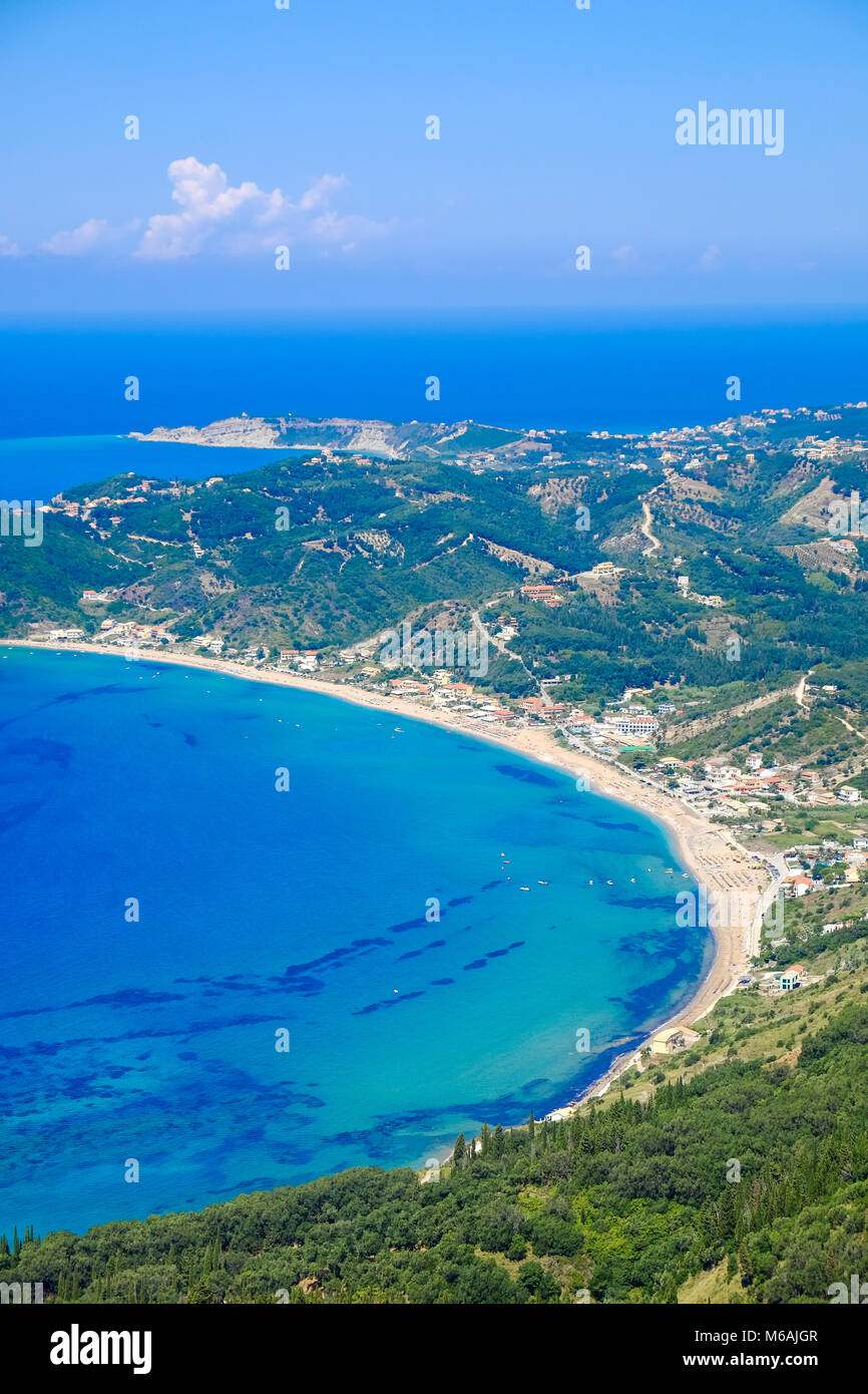 Corfu island panorama from above. Corfu beach coastline birds eye view ...