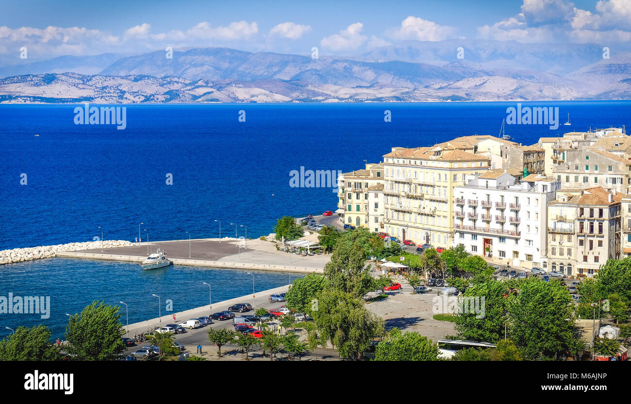Corfu old harbour, city symbol. Panoramic view Stock Photo - Alamy