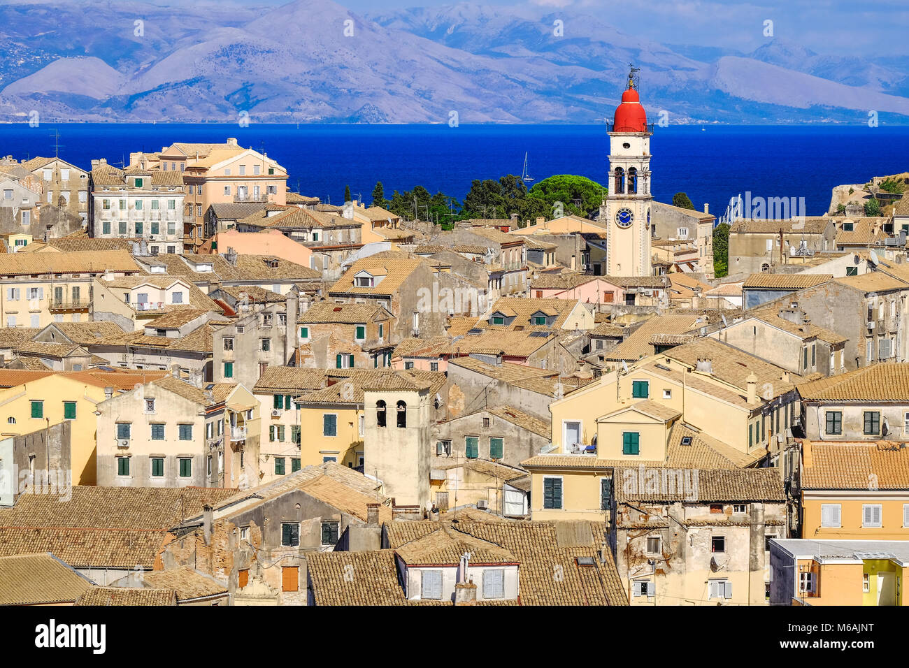 Corfu panorama over the old city and old clock tower, city symbol Stock ...