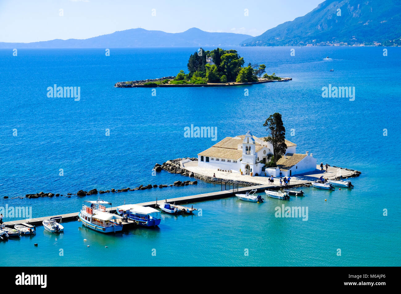 Corfu symbol Pontikonisi island and Vlacherna Monastery as seen from ...