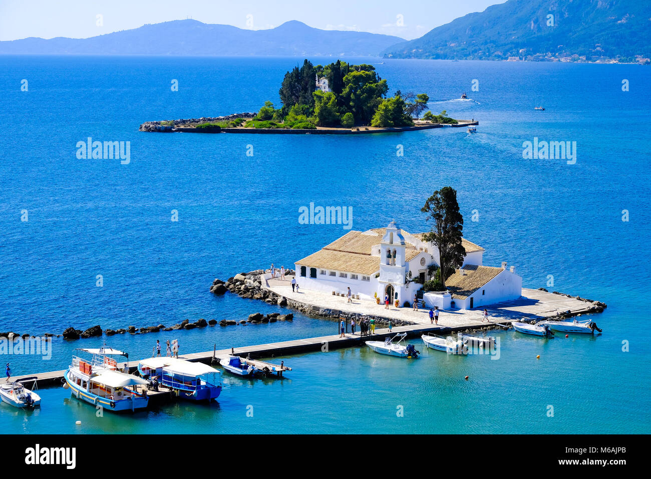 Corfu symbol Pontikonisi island and Vlacherna Monastery as seen from ...