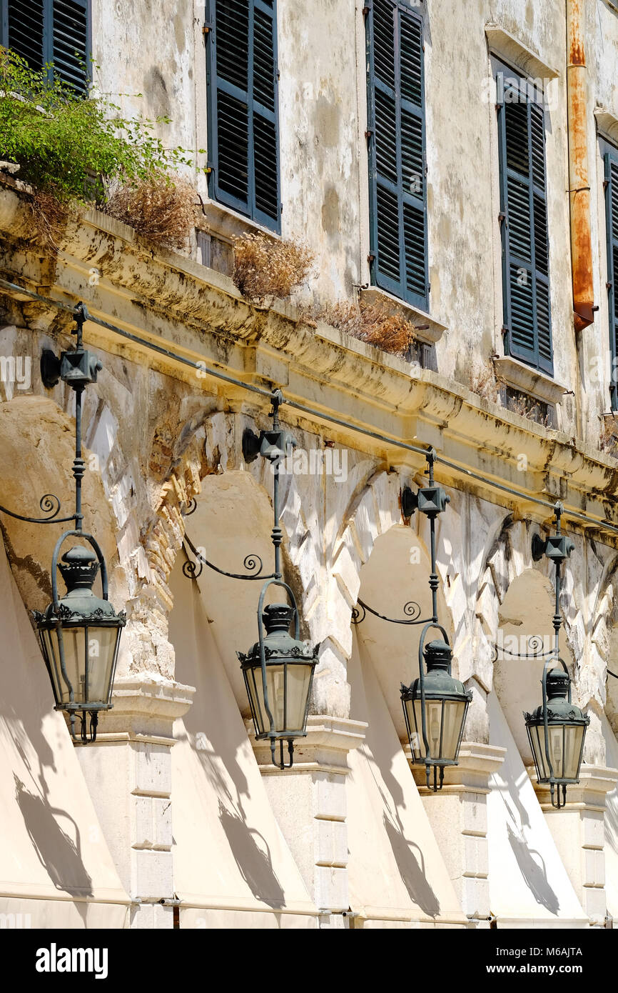 Corfu Liston Promenade architecture and details. Kerkyra island, Greece ...