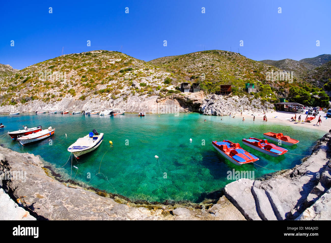 Porto Vromi Bay Zakynthos panorama. Touristic attraction because of the ...