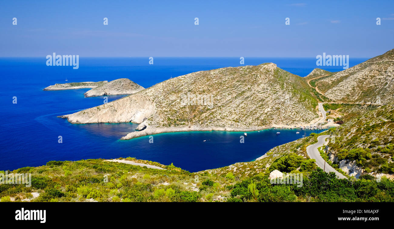 Porto Vromi Bay Zakynthos panorama. Touristic attraction because of the ...