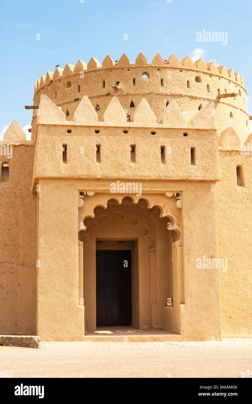 The entrance to a well preserved fort in Al Ain, in the Emirate of Abu ...
