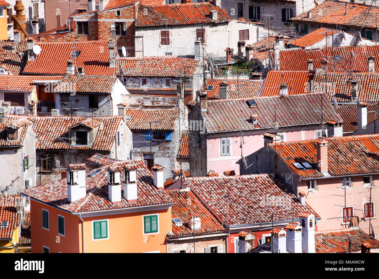 Typical Croatian architecture in the old city of Rovini on the ...