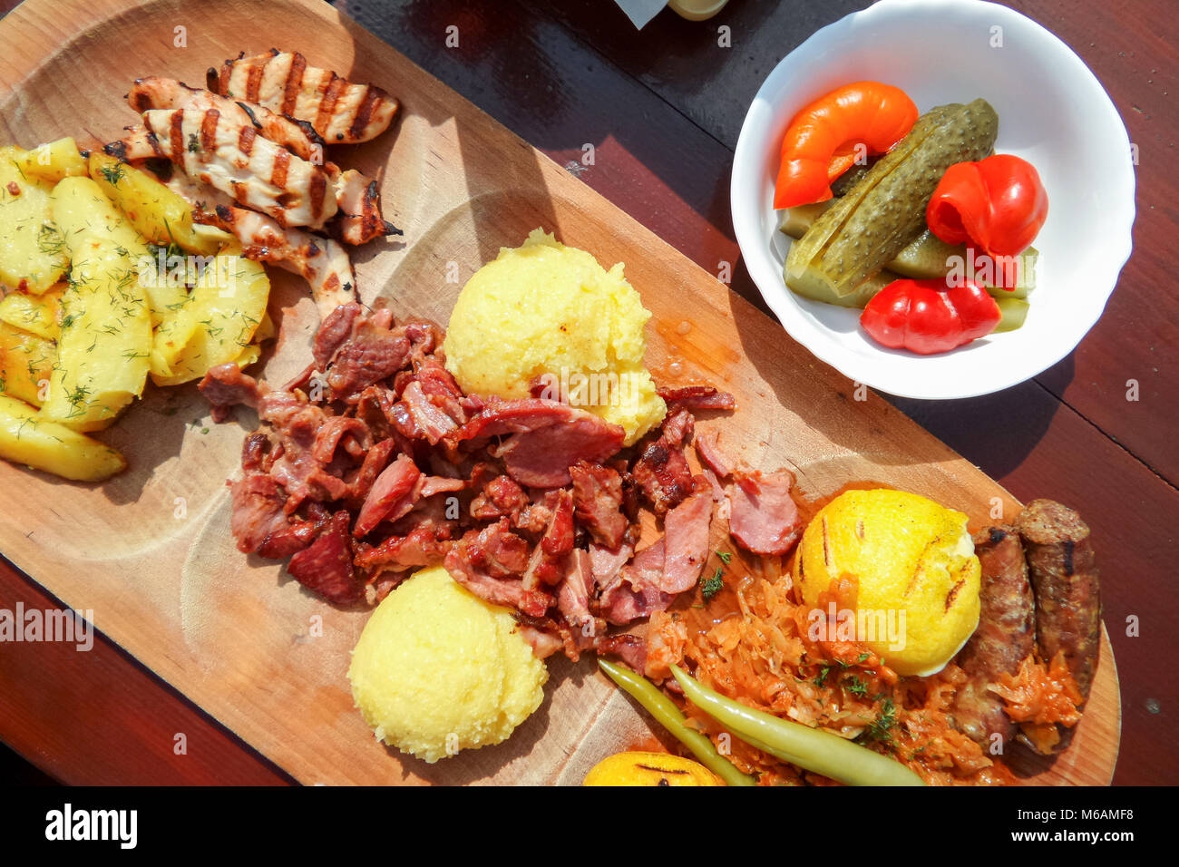 Traditional Transylvania sheepard food in Romania near Sibiu city. Main ...