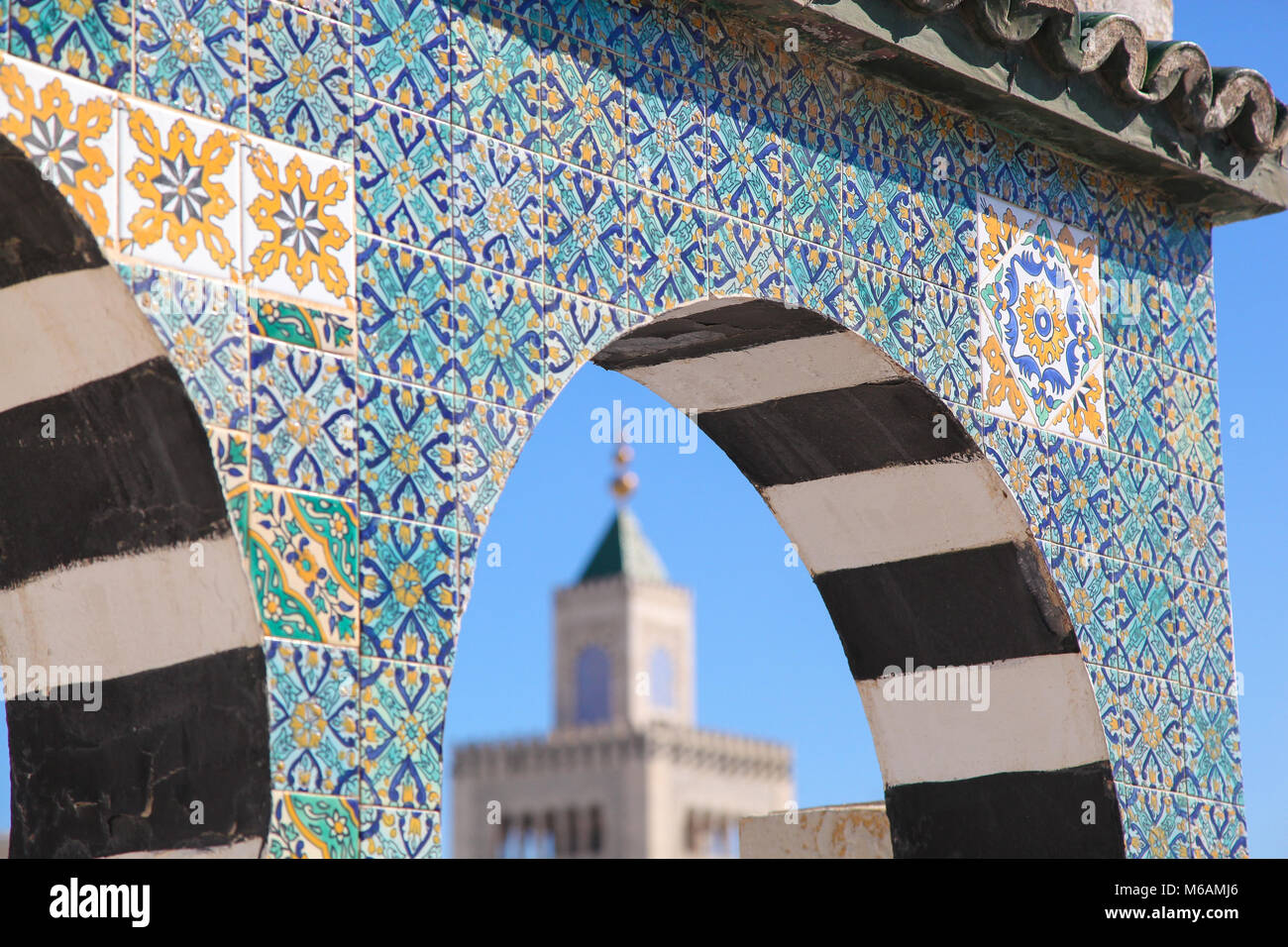 Islamic ceramic decoration pattern on the wall in Tunis, the capital of ...