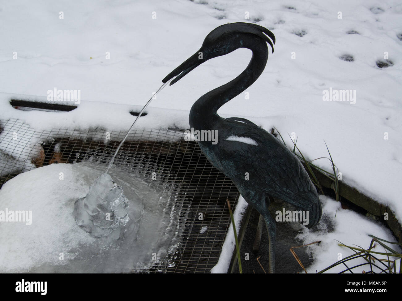 Freezing garden pond feature Stock Photo - Alamy