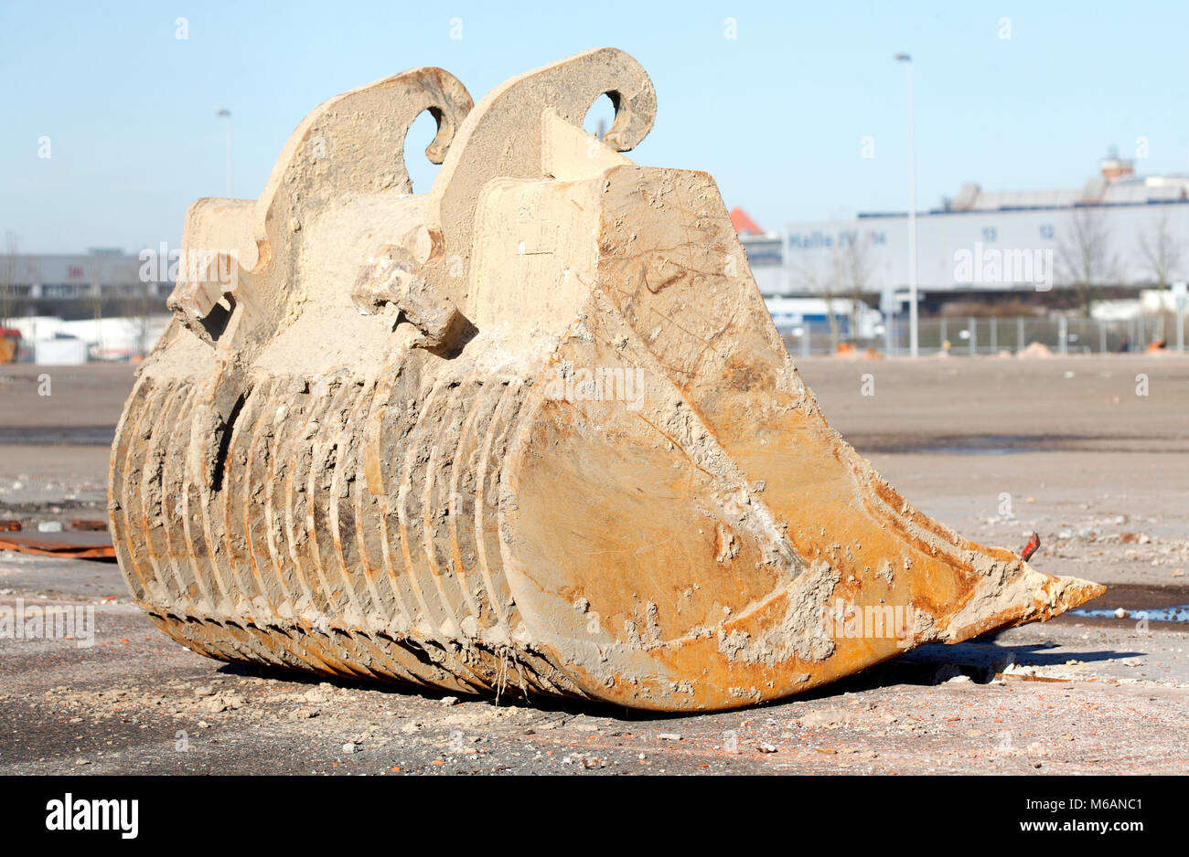 old dirty Excavator Bucket with sand Stock Photo - Alamy