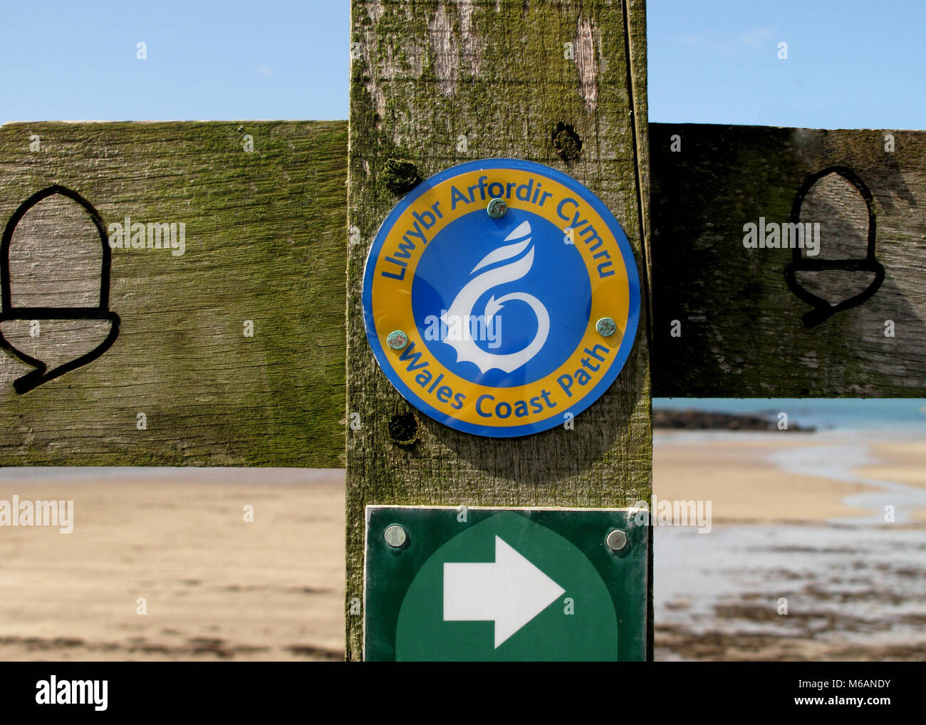 Welsh coastal path sign Stock Photo - Alamy