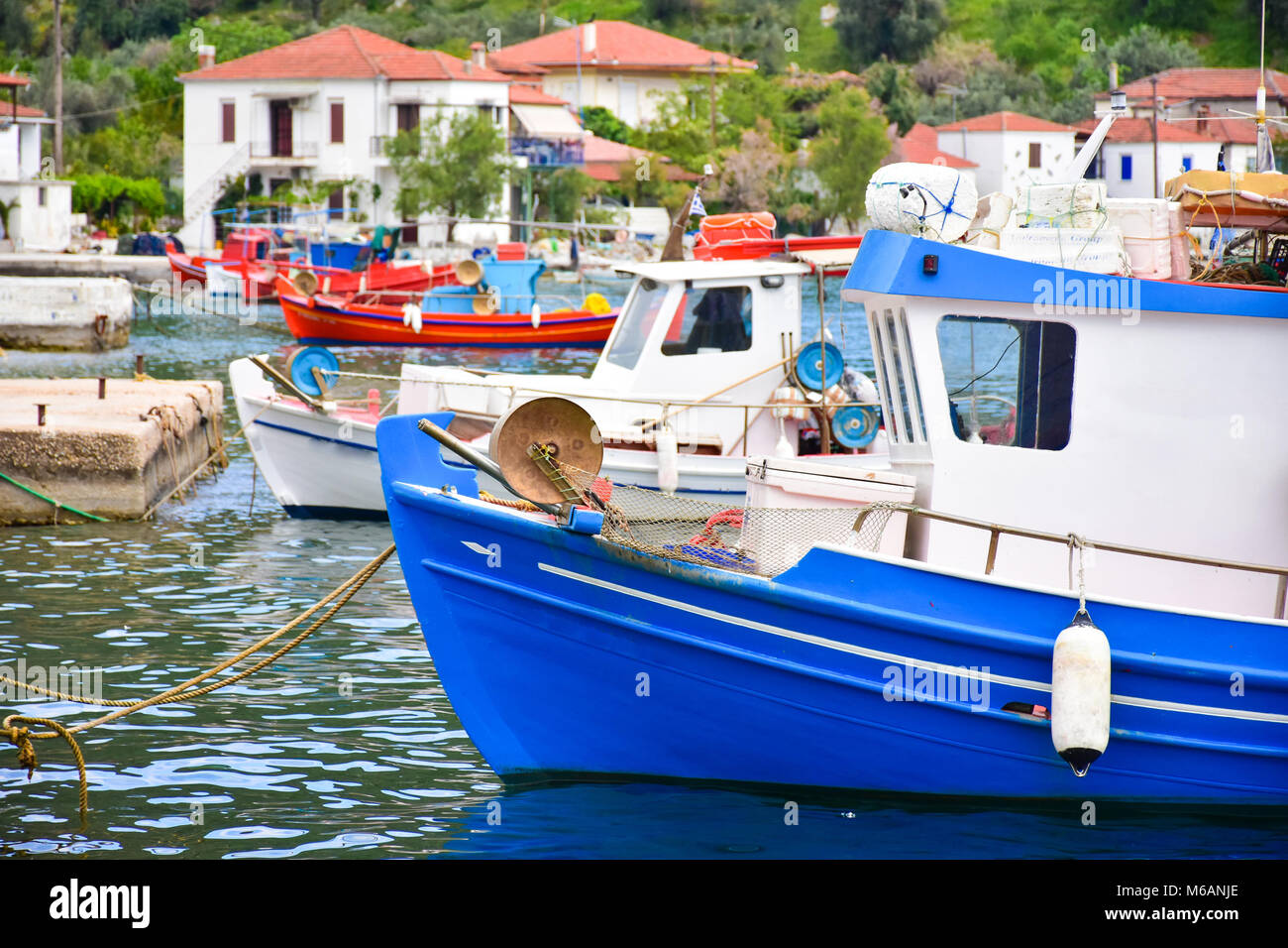 Fishing boats with nets in the traditional fisherman village on the ...