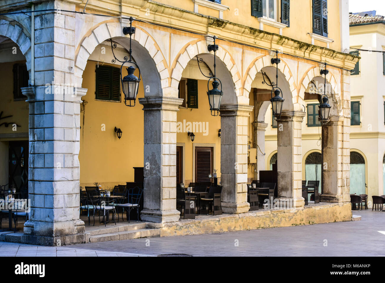 Corfu town Liston promenade street with old veneto inflences in ...