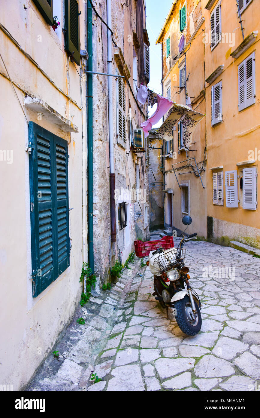 Old narrow streets of Corfu Town, Kerkyra, Greece Stock Photo - Alamy