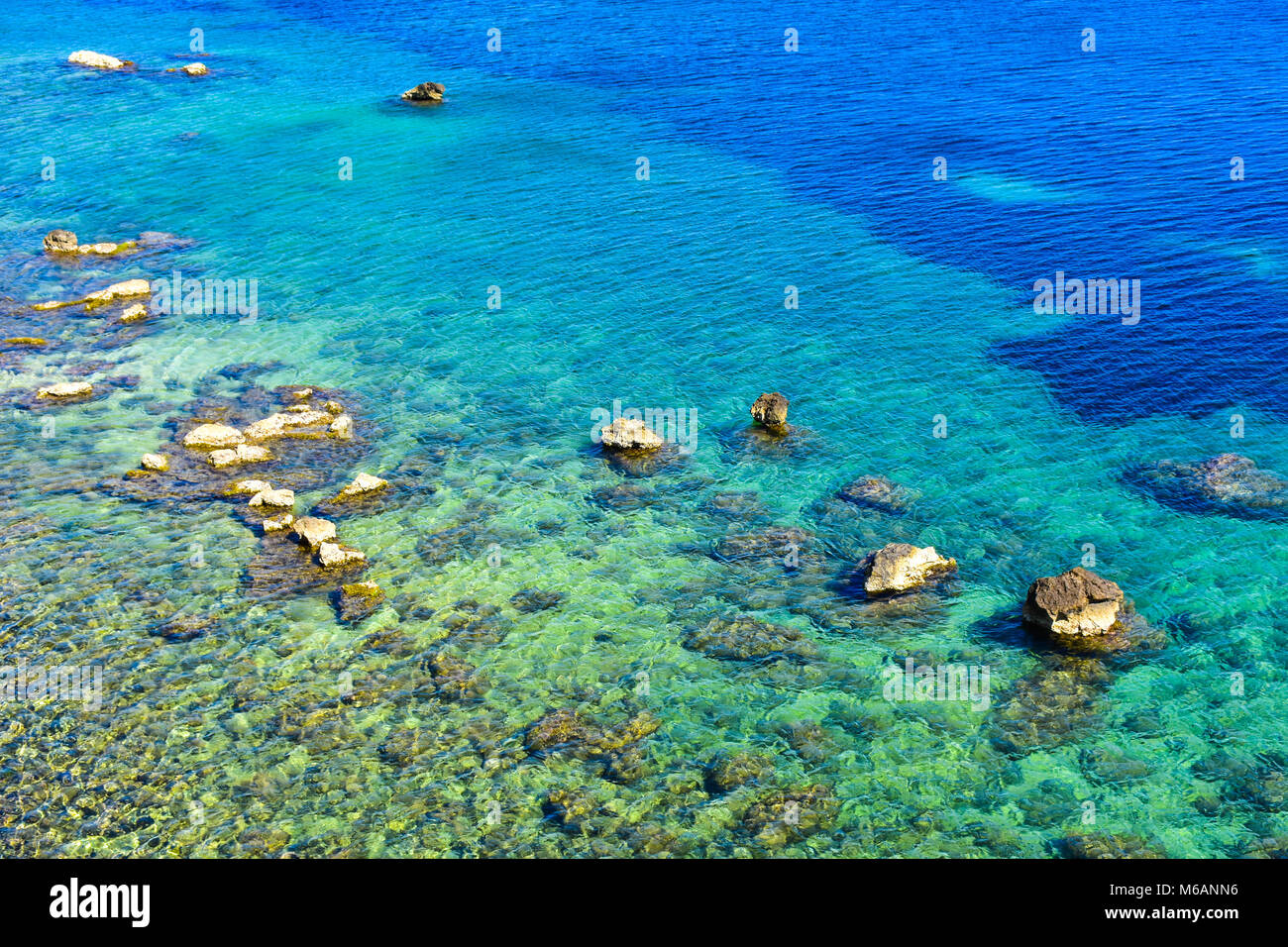 The clear blue waters near Corfu Town. Kerkyra in old Greece Stock ...