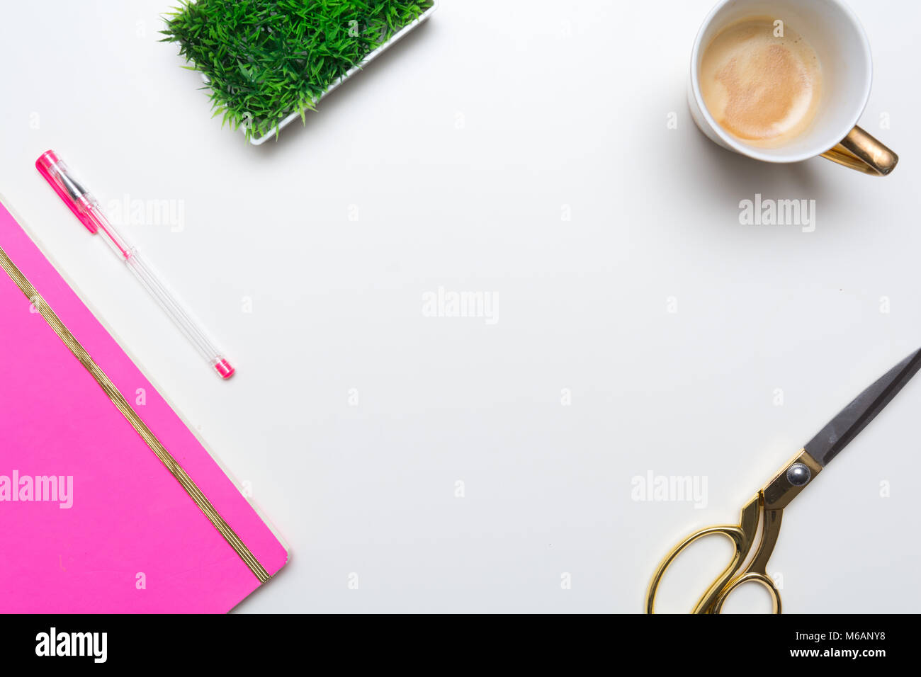 Office desk top view of modern workspace for project template Stock ...