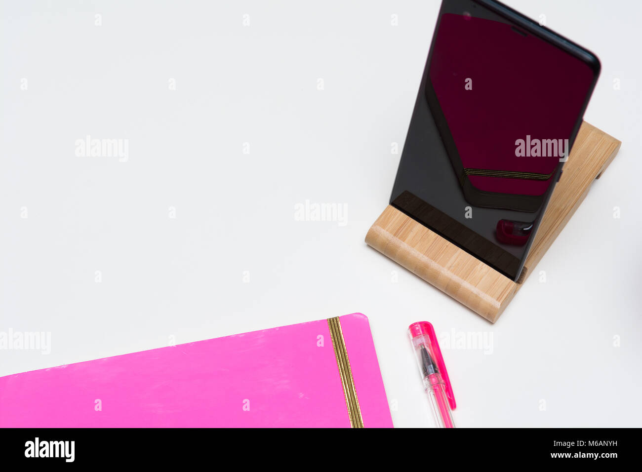 Office desk top view of modern workspace for project template Stock ...