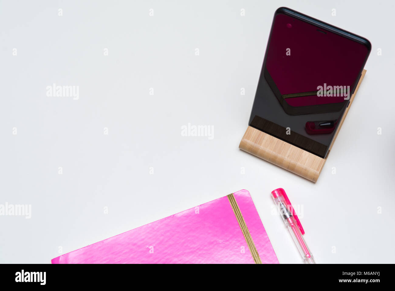 Office desk top view of modern workspace for project template Stock ...