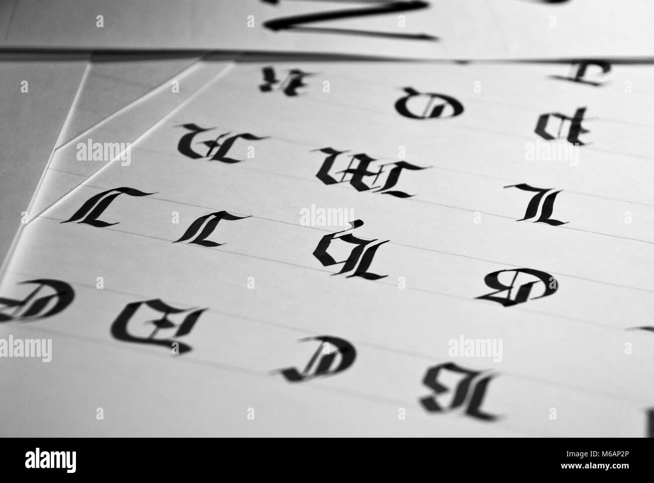 Hand written caligraphic black letter alphabet Stock Photo - Alamy