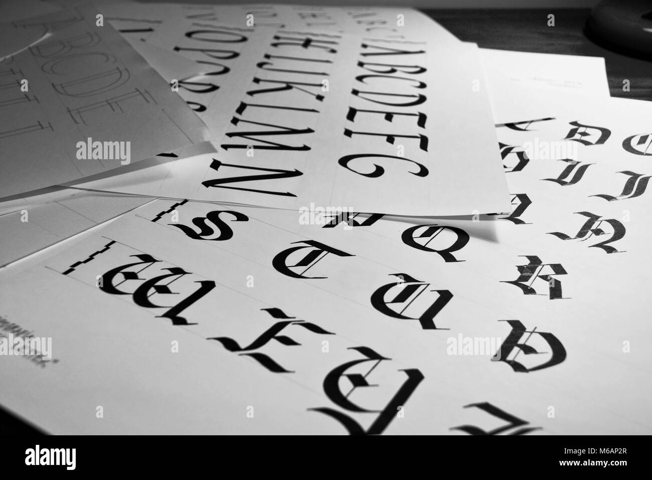Hand written caligraphic black letter alphabet Stock Photo - Alamy
