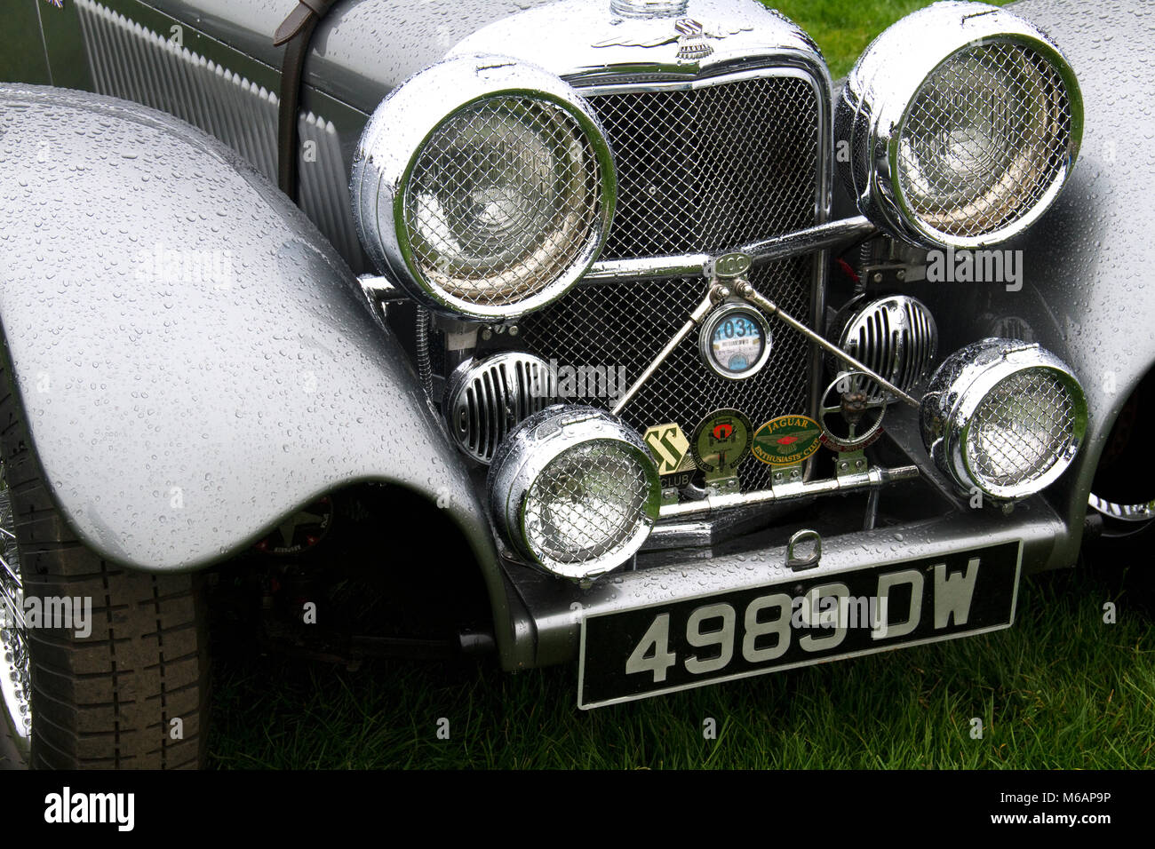 Front view of a sliver classic car at a show in Yorkshire Stock Photo ...
