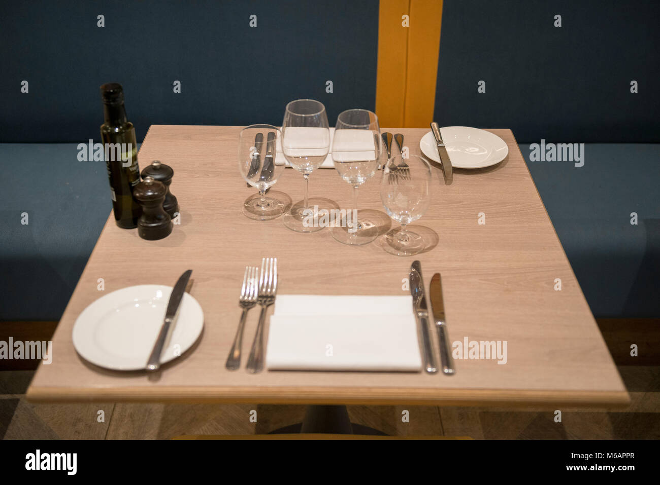 a table is laid out in a fine dining restaurant ready to eat Stock ...