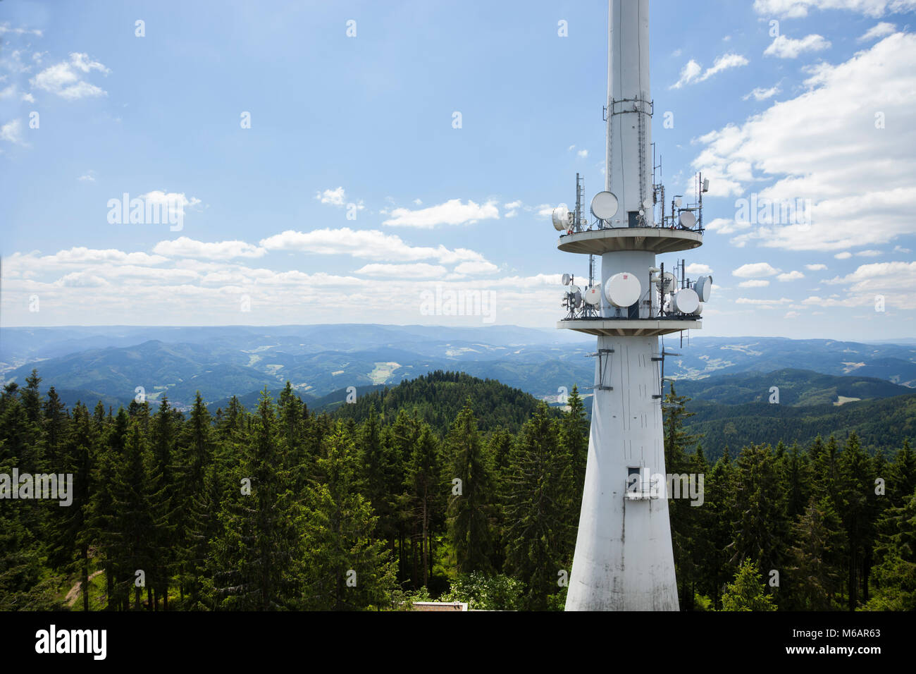 Telecommunications tower at Brandenkopf, Black Forest, Germany Stock ...