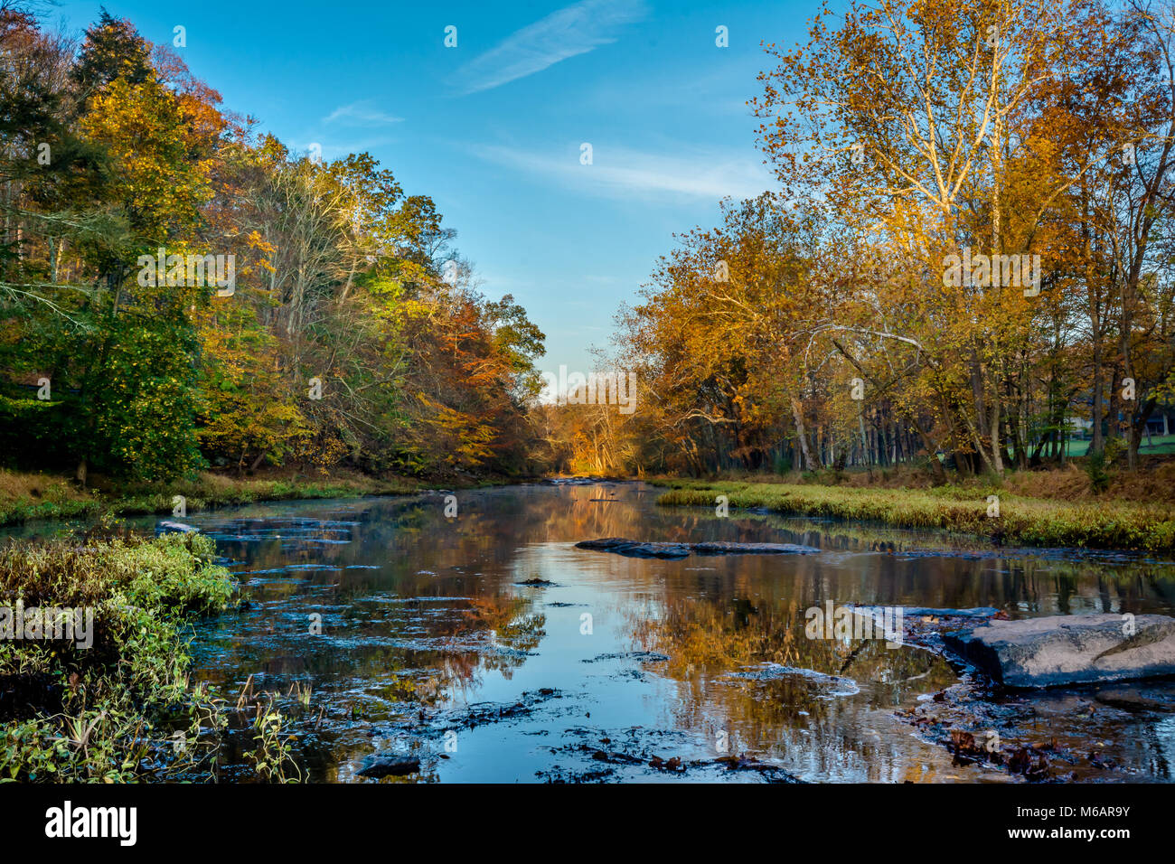 Autumn fall landscape reflected on the water Stock Photo - Alamy