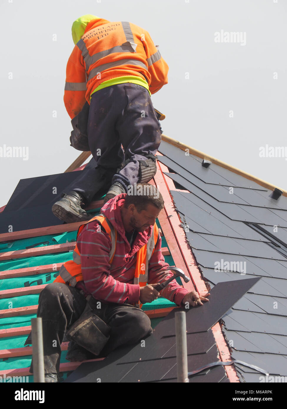 ROOFING CONTRACTORS WORKING ON ROOF OF NEW BUILD HOPKINS HOMES ...