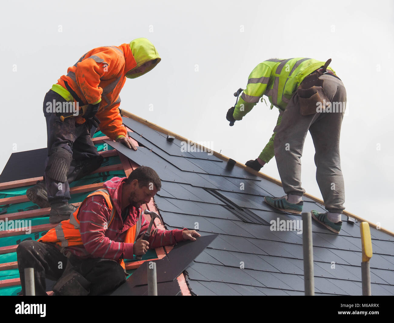 ROOFING CONTRACTORS WORKING ON ROOF OF NEW BUILD HOPKINS HOMES ...