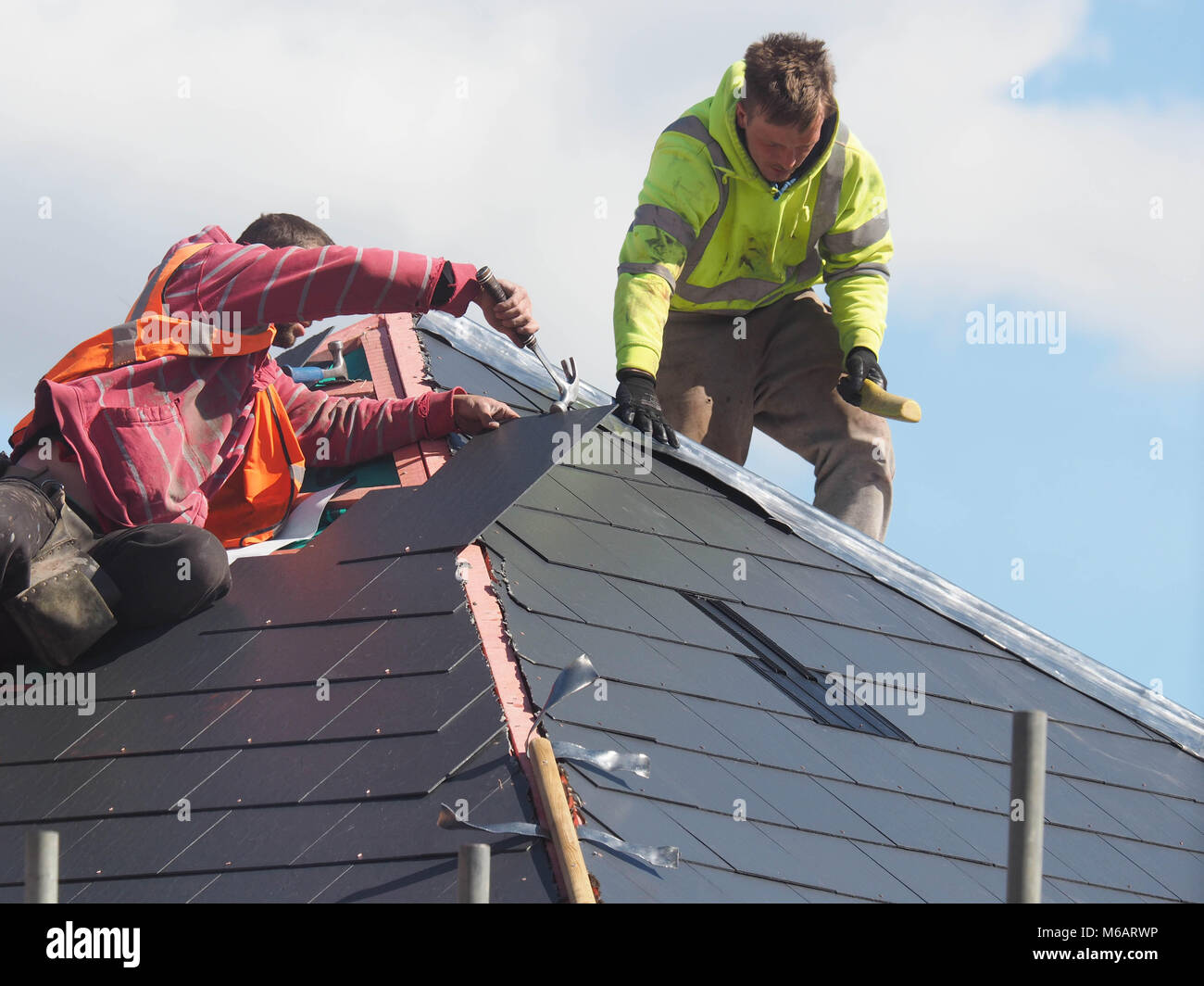 ROOFING CONTRACTORS WORKING ON ROOF OF NEW BUILD HOPKINS HOMES ...