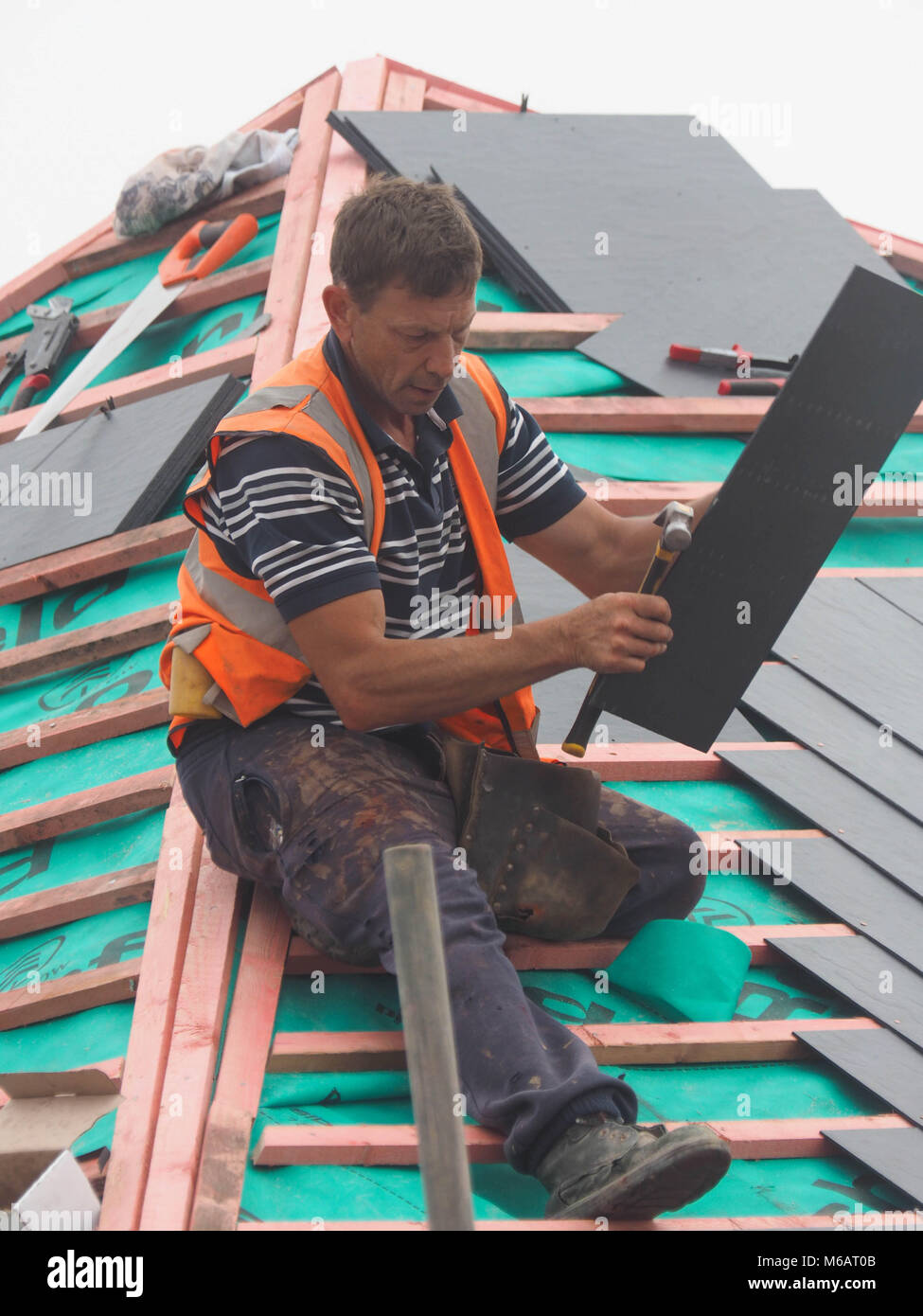 ROOFING CONTRACTORS WORKING ON ROOF OF NEW BUILD HOPKINS HOMES ...