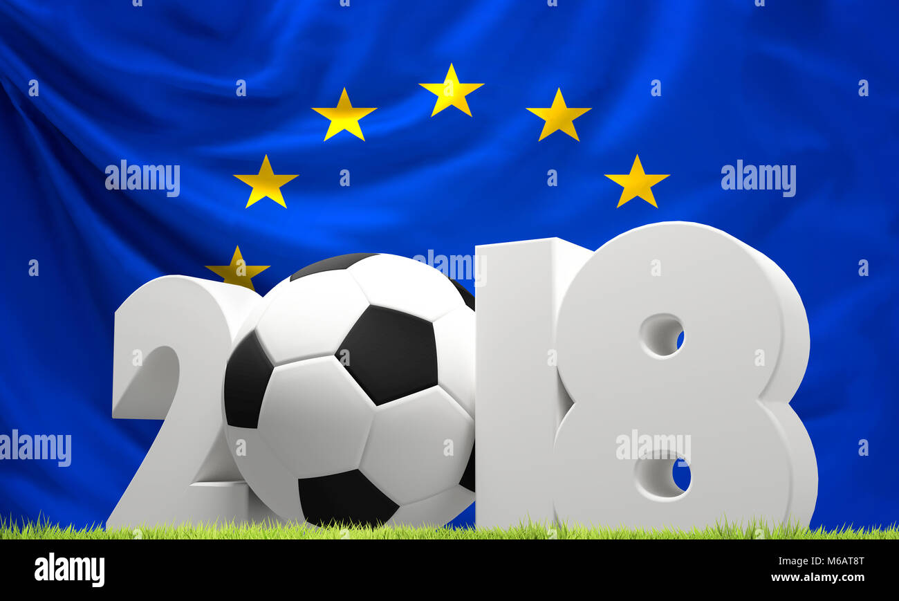 Europe flag 2018 soccer football ball green lawn Stock Photo - Alamy