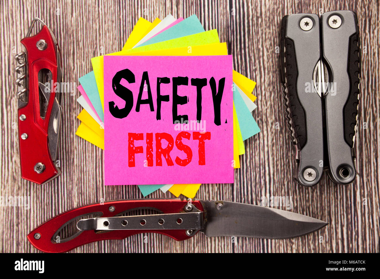 Writing text showing Safety First. Business concept for Safe Warning ...