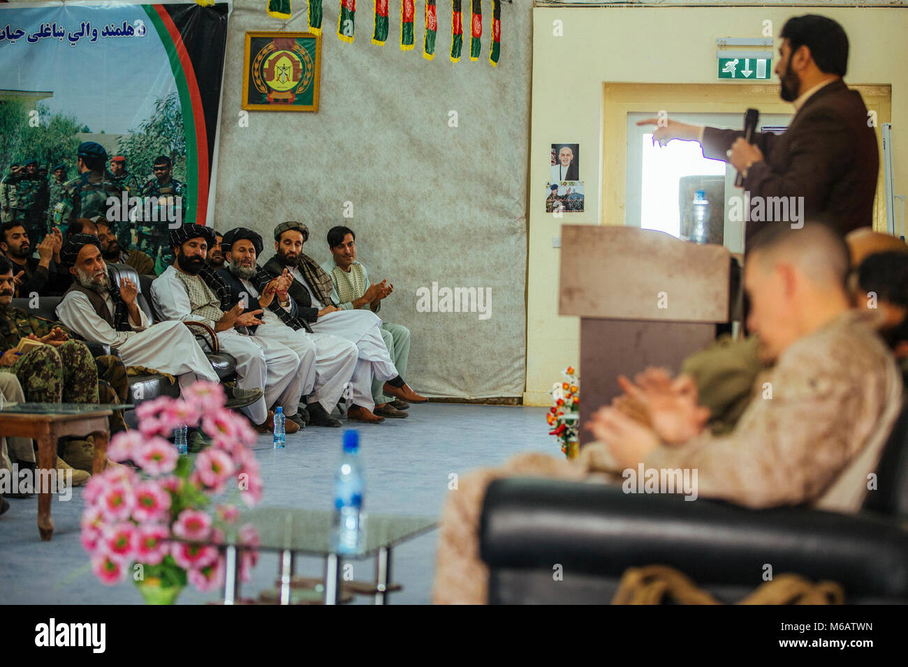 Mr. Hayatullah Hayat, governor of Helmand province, gives a speech to ...