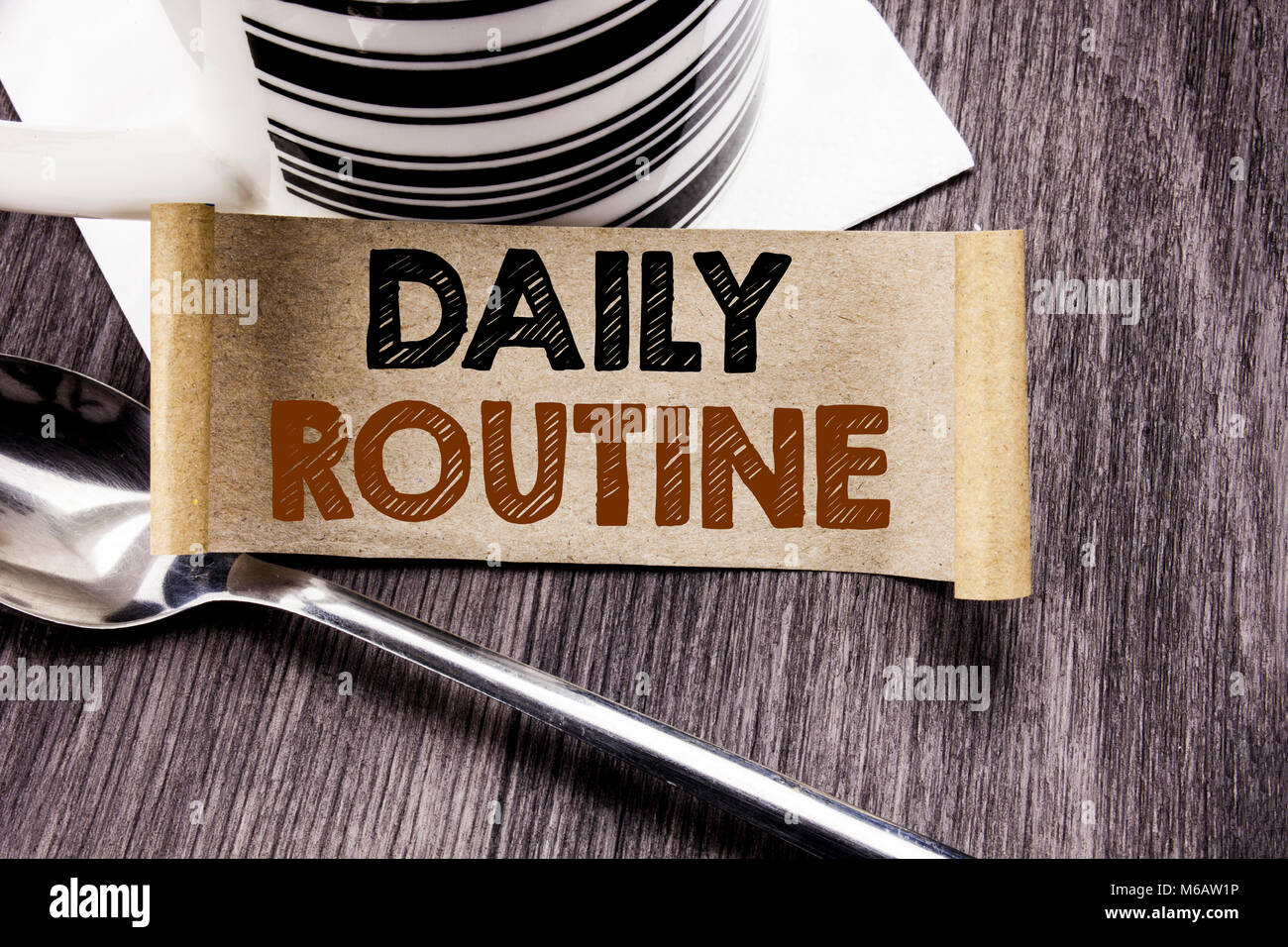 Handwriting Announcement text showing Daily Routine. Business concept ...